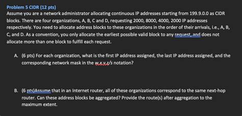 Solved Problem 5 Cidr 12 Pts Assume You Are A Network