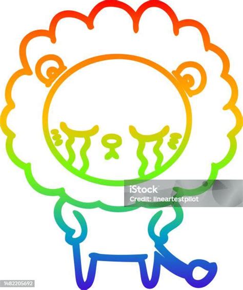 Dessin Au Trait Dégradé Arcenciel Dun Lion De Dessin Animé En Pleurs