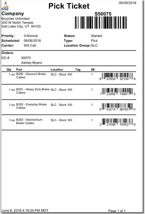 Warehouse Pick Ticket Template