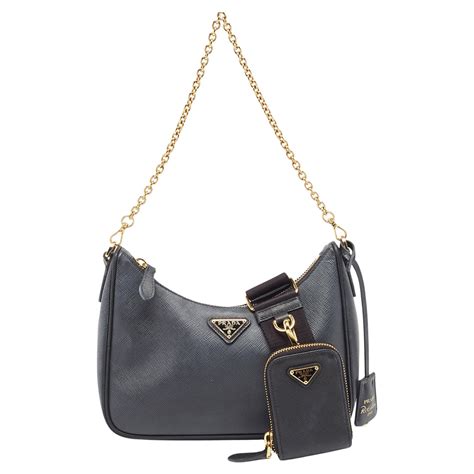 Prada Black Saffiano Leather Re Edition 2005 Shoulder Bag For Sale At