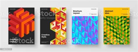 생생한 모자이크 패턴 프리젠 테이션 템플릿 번들입니다 여러 가지 빛깔의 기업 정체성 A4 벡터 디자인 레이아웃 구성입니다 0명에 대한 스톡 벡터 아트 및 기타 이미지