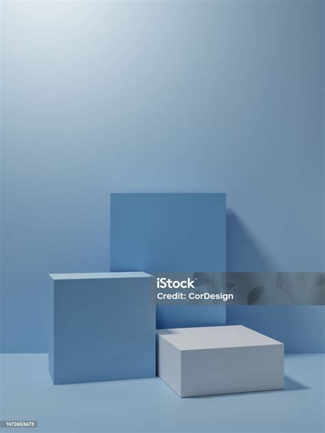 프리미엄 제품 프레젠테이션 파란색 배경 3d 그림을 위한 받침대 모의 모던 양식에 대한 스톡 사진 및 기타 이미지 모던 양식