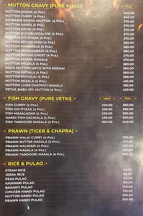 Menu Of Petuk Babu Barasat Kolkata