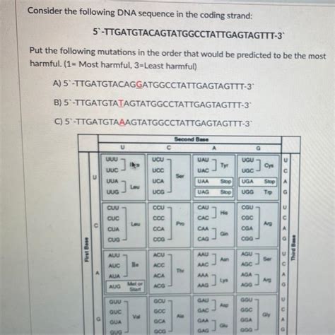 Solved Consider The Following Dna Sequence In The Coding