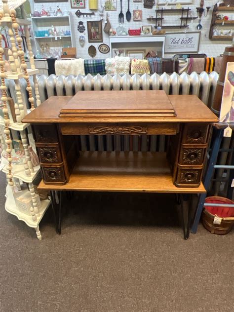 Vintage Wood Table Made From Sewing Machine Table Bee Balm Boutique