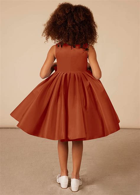 Paprika Azazie Bo Peep A Line Bow Matte Satin Knee Length Dress Azazie