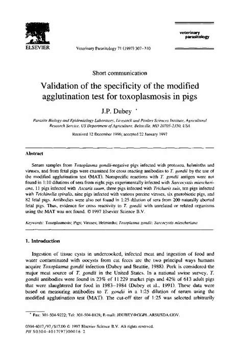 Pdf Validation Of The Specificity Of The Modified Agglutination Test