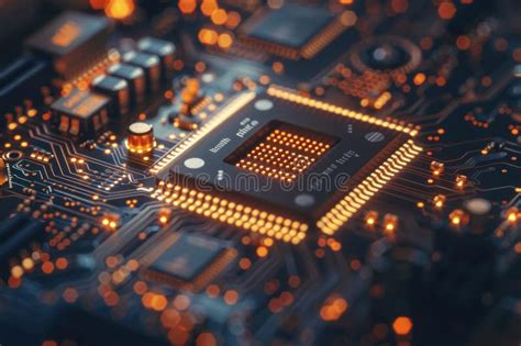 Computer Chip Macro Photo Electronic Processor Microchip Motherboard Part Closeup Stock Image