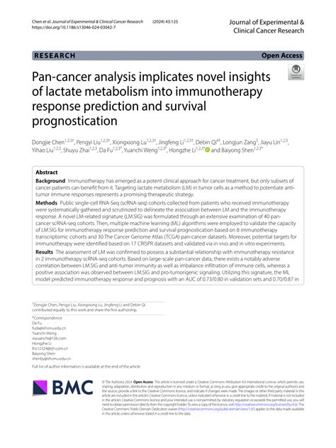 Pdf Pan Cancer Analysis Implicates Novel Insights Of Lactate