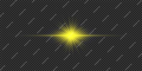 렌즈 플레어의 수평 빛의 노란색 효과 프리미엄 벡터