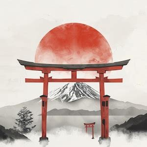 24 Japanese Torii Gate Clipart Mount Fuji Illustration Japanese Art