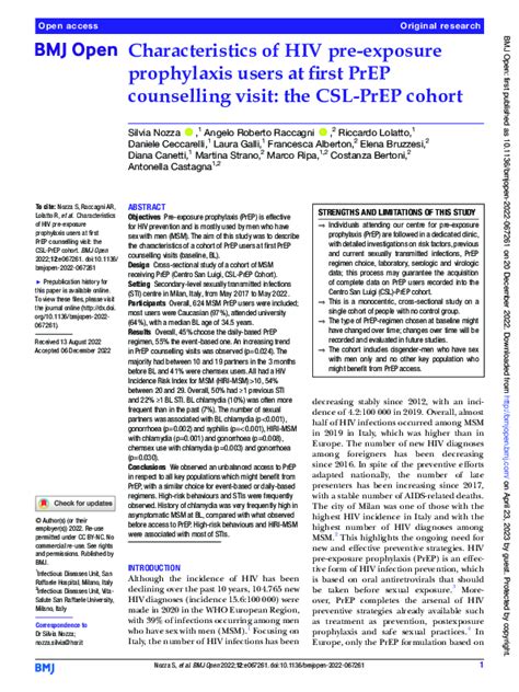 Pdf Characteristics Of Hiv Pre Exposure Prophylaxis Users At First Prep Counselling Visit The