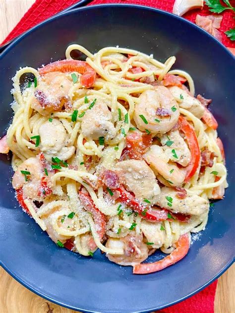 Chicken And Shrimp Carbonara Olive Garden Copycat Fed By Sab