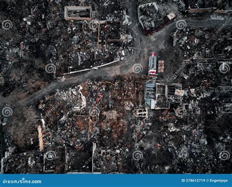 Old Home After Fire And Burned Everything In The Area Top View And
