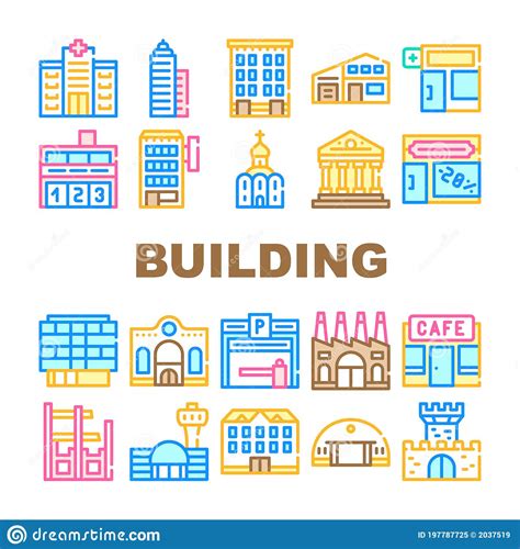 Building Architecture Collection Icons Set Vector Illustrations Stock Vector Illustration Of