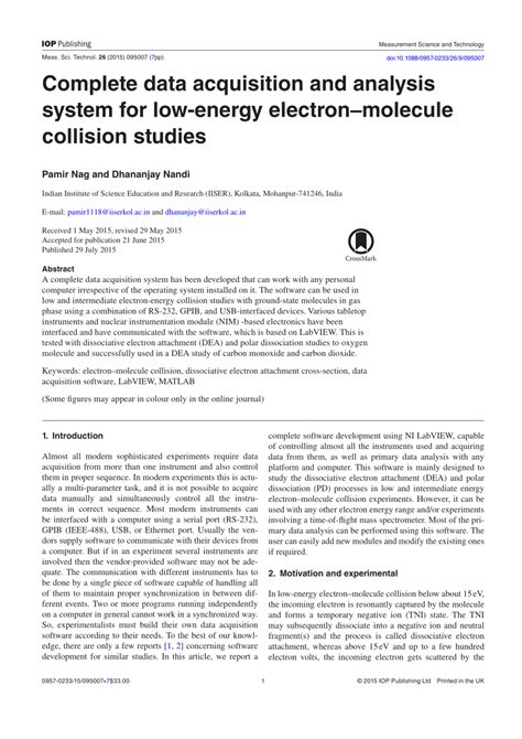Pdf Complete Data Acquisition And Analysis System For Low Energy Electronmolecule Collision