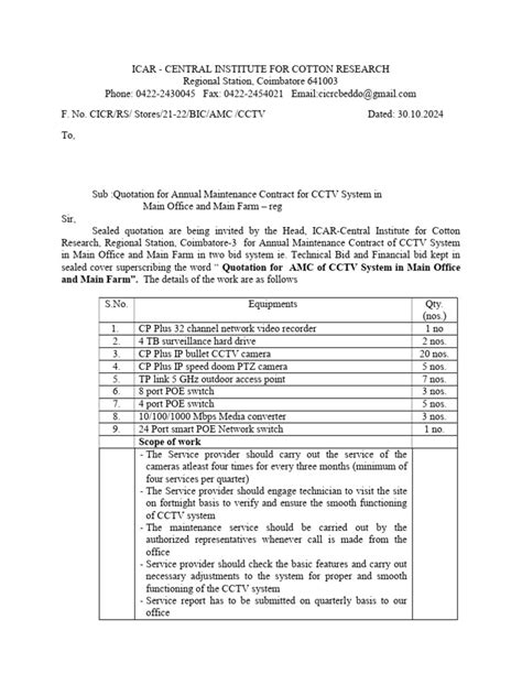 Quotation For Amc For Cctv System In Mainoffice And Main Farm Pdf Closed Circuit Television