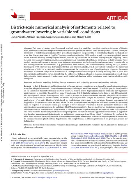 district scale numerical analysis of settlements related to groundwater
