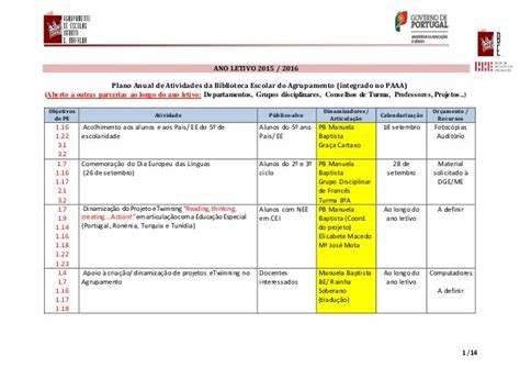Plano Anual De Atividades Da Biblioteca Escolar 2015 16