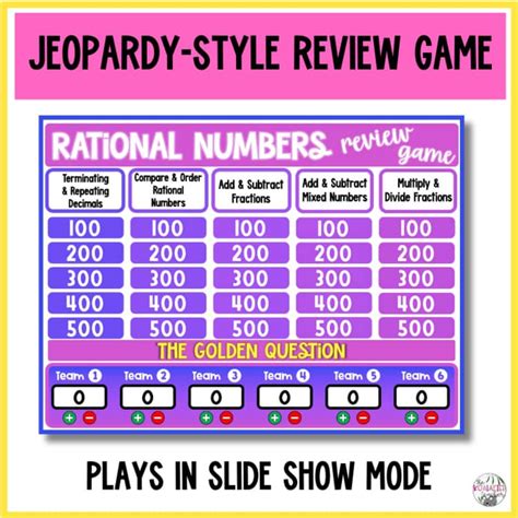 7th Grade Rational Numbers Jeopardy Style Review Game Tpt