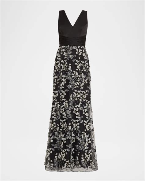 Aidan Mattox Sleeveless Floral Embroidered Gown Neiman Marcus
