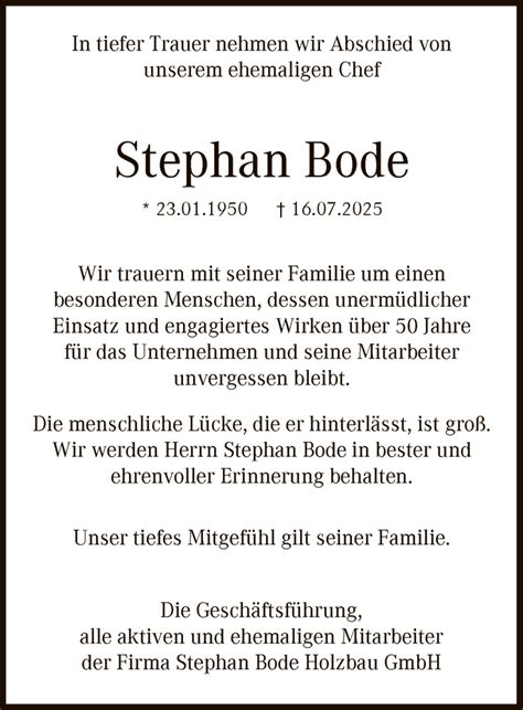 Traueranzeigen Von Stephan Bode Trauer Hna De