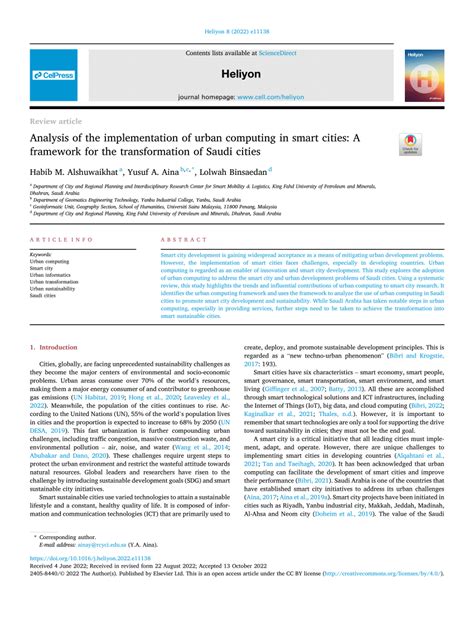 Pdf Analysis Of The Implementation Of Urban Computing In Smart Cities A Framework For The