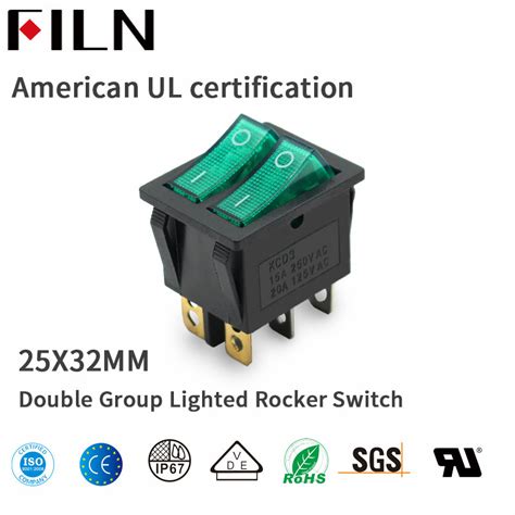 Filn Double Group Lighted Rocker Switch 120v Led Lamp Beads