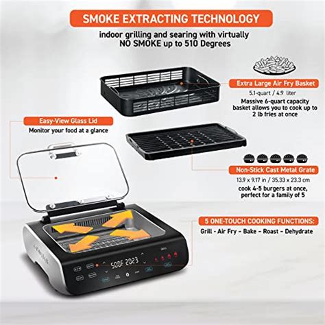 Gourmia Smokeless Indoor Grill And Air Fryer Raclette Grill With Smoke