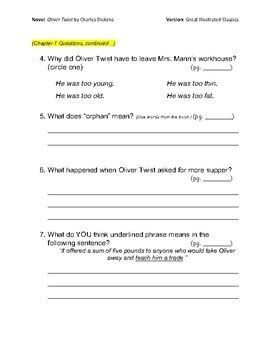 Oliver Twist Comprehension Questions By Various Creations TpT