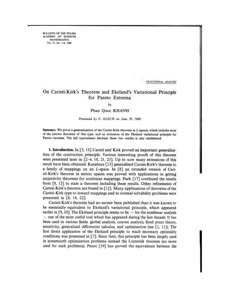 Pdf On Caristi Kirks Theorem And Ekelands Variational Principle For Pareto Extrema