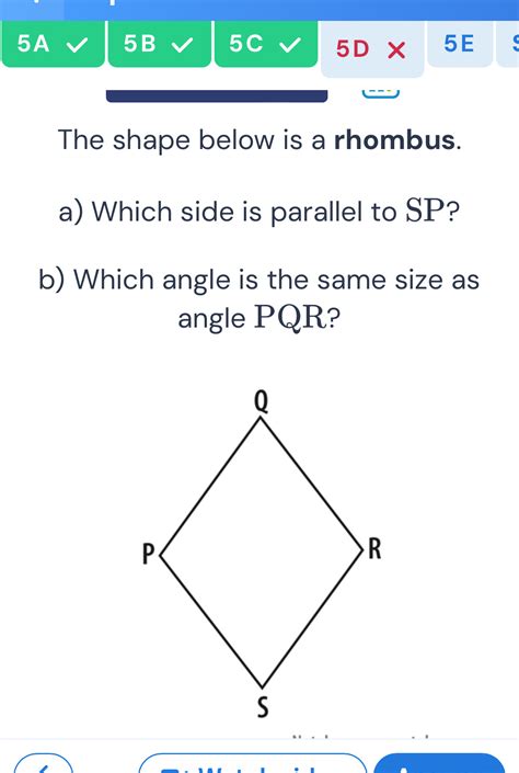 Solved 5a 5b 5c 5d 5e 、 The Shape Below Is A Rhombus A Which Side