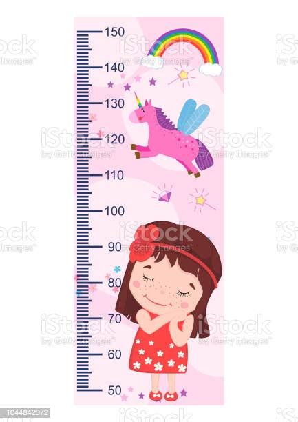 성장 귀여운 아이 여자 어린이 높이 측정 미터 벡터 일러스트입니다 가리기에 대한 스톡 벡터 아트 및 기타 이미지 가리기