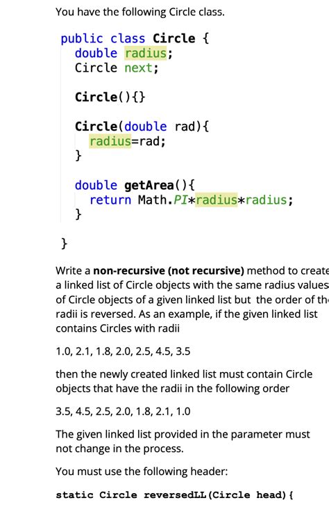 solved you have the following circle class public class