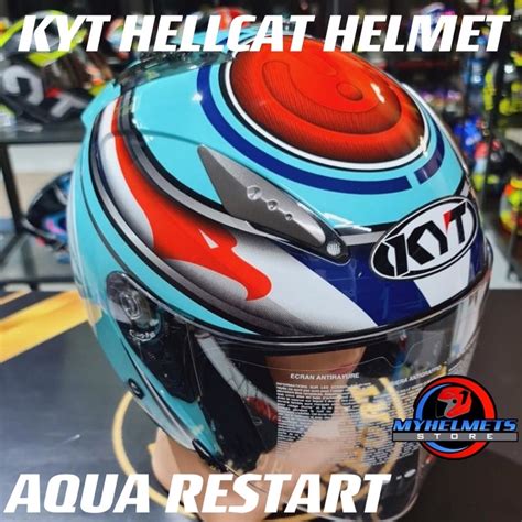 Kyt Helmet Hellcat Aqua Restart Openface Shopee Malaysia