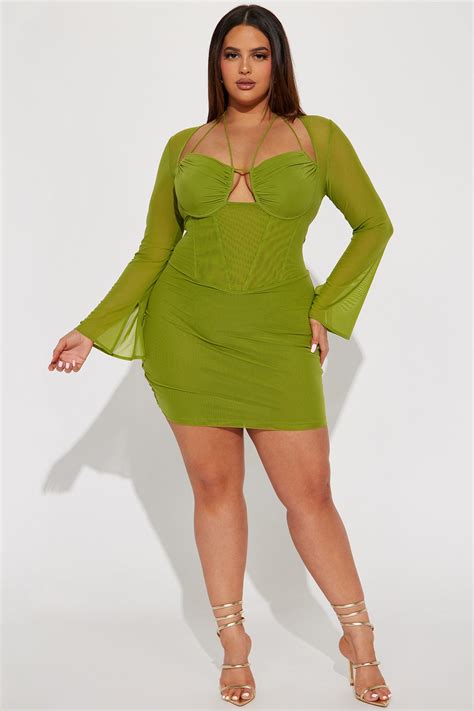 Melanie Mesh Corset Mini Dress Chartreuse Fashion Nova