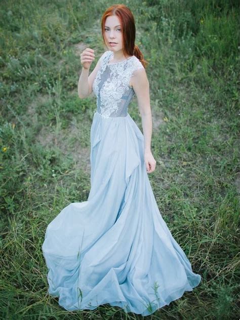 Long Prom Dresses Scoop A Line Floor Length Appliques Chiffon Prom Dre