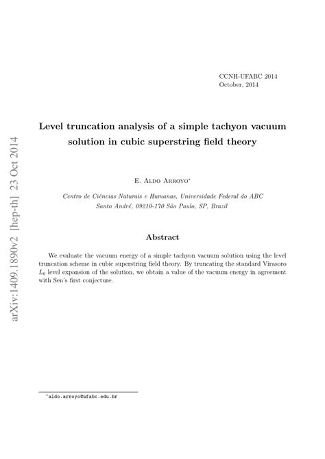 Pdf Level Truncation Analysis Of A Simple Tachyon Vacuum Solution In