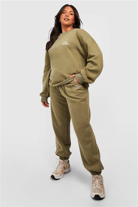 Plus Embroidered Slogan Sweater Tracksuit Boohoo Uk