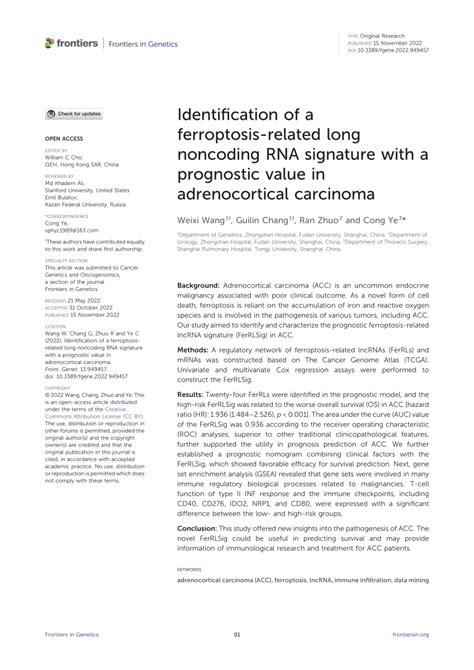 Pdf Identification Of A Ferroptosis Related Long Noncoding Rna