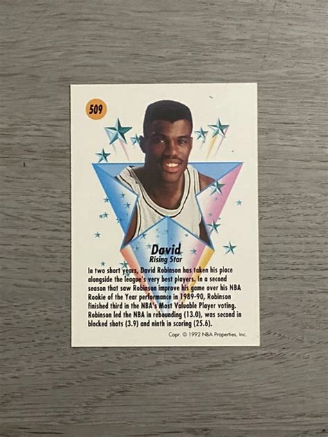 1991 92 Nba Skybox Rising Star David Robinson 509 San Antonio