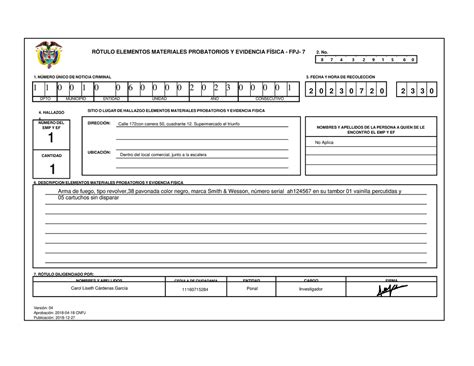 Fpj 7 Rotulo Cadena De Custodia RÓtulo Elementos Materiales Probatorios Y Evidencia FÍsica