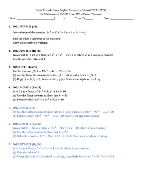 Factor Theorem 13 April Pdf