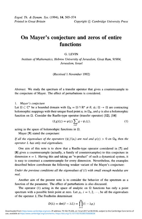 Pdf On Mayers Conjecture And Zeros Of Entire Functions
