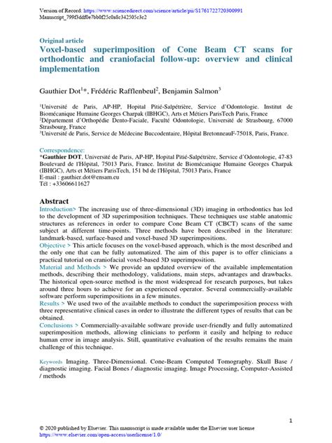 Voxel Based Superimposition Of Cone Beam Ct Scans For Orthodontic And Craniofacial Follow Up