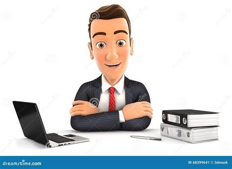 3d Businessman Sitting At Desk Stock Illustration Illustration Of