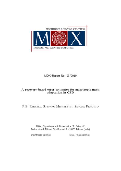 PDF A Recovery Based Error Estimator For Anisotropic Mesh Adaptation