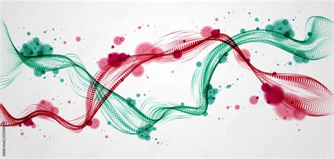 Mutual Array Of Particles Flowing Double Dynamic Sound Wave 3d Vector Illustration Mesh Round