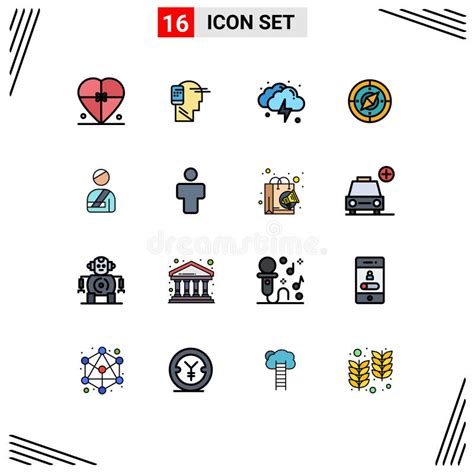 Group Of 16 Flat Color Filled Lines Signs And Symbols For Location Navigator Mobile