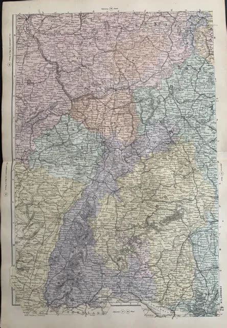 1891 South West Germany Original Antique Hand Coloured Map By G W